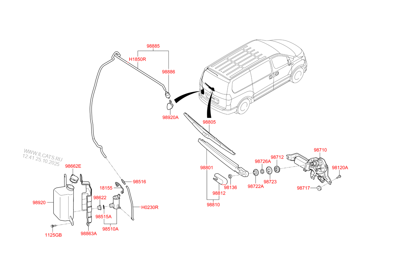 REAR WIPER & WASHER HYUNDAI H-1 18 (2018-) Any