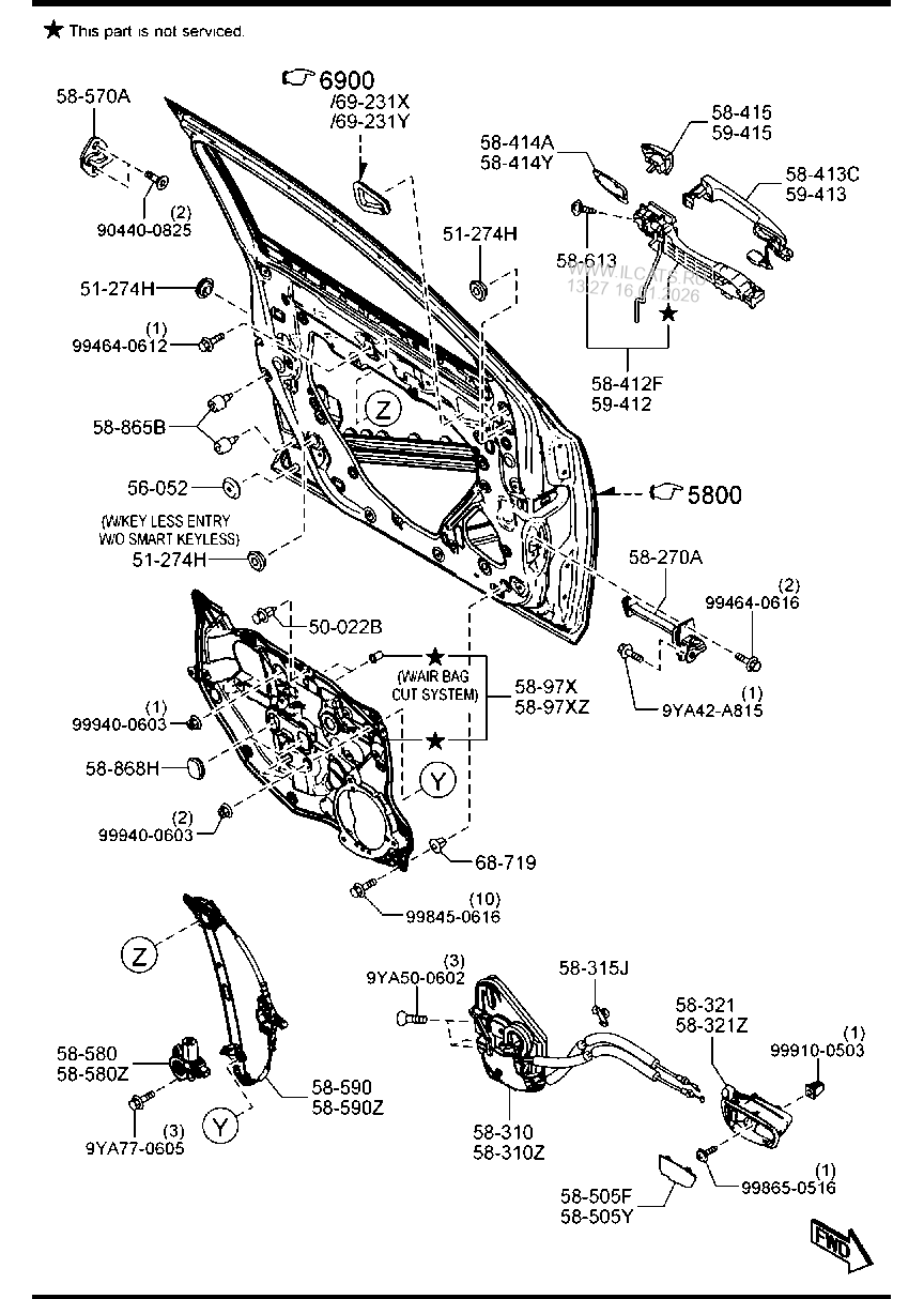 МЕХАНИЗМЫ ПЕРЕДНЕЙ ДВЕРИ MAZDA2