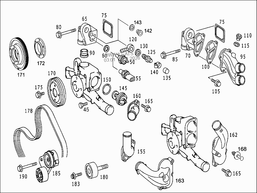 Water Pump Drain Pipe OEM 1042030802 w124 w140 r129 90-93 Genuine ...