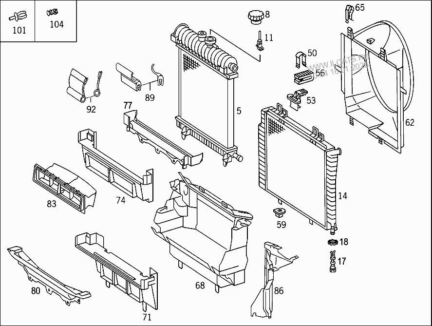 RADIATOR,MOUNTING,AND COVERING MERCEDES CLK 430&(208370)