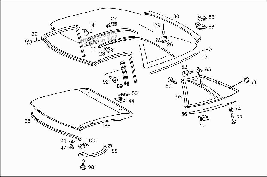 HARDTOP ATTACHMENT PARTS MERCEDES 500 SL / AMG 500 SL 6.0 SL 500 / SL ...