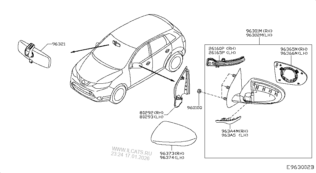 Зеркало заднего вида NISSAN QASHQAI UK MAKE
