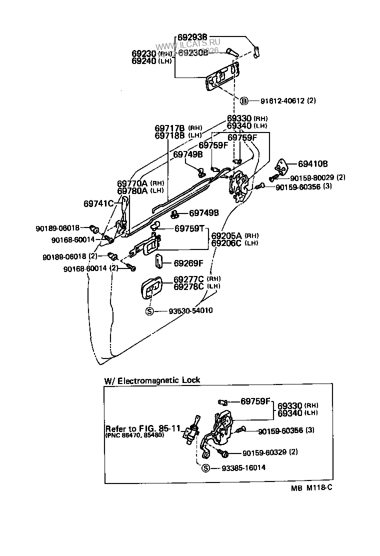 ЗАМОК И РУЧКА ЗАДНЕЙ ДВЕРИ TOYOTA CROWN&(331160)