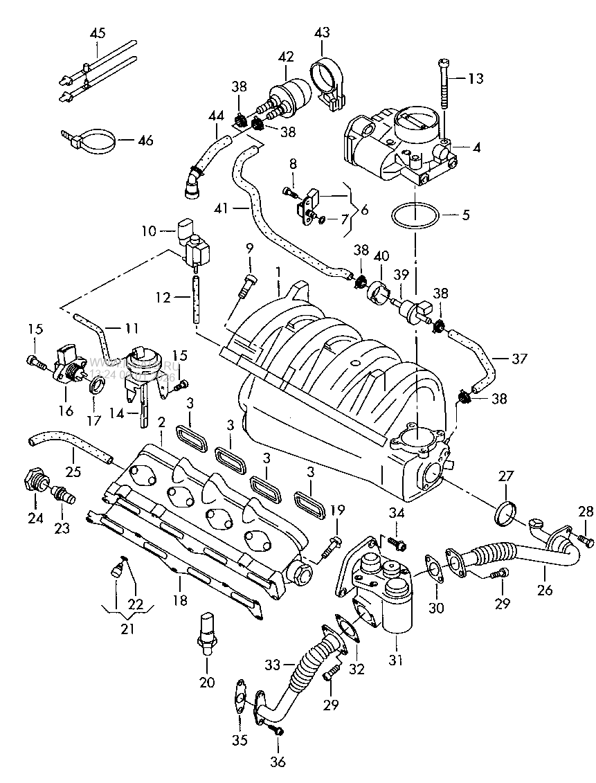 intake system. vacuum system. activated carbon filter system VW POLO ...