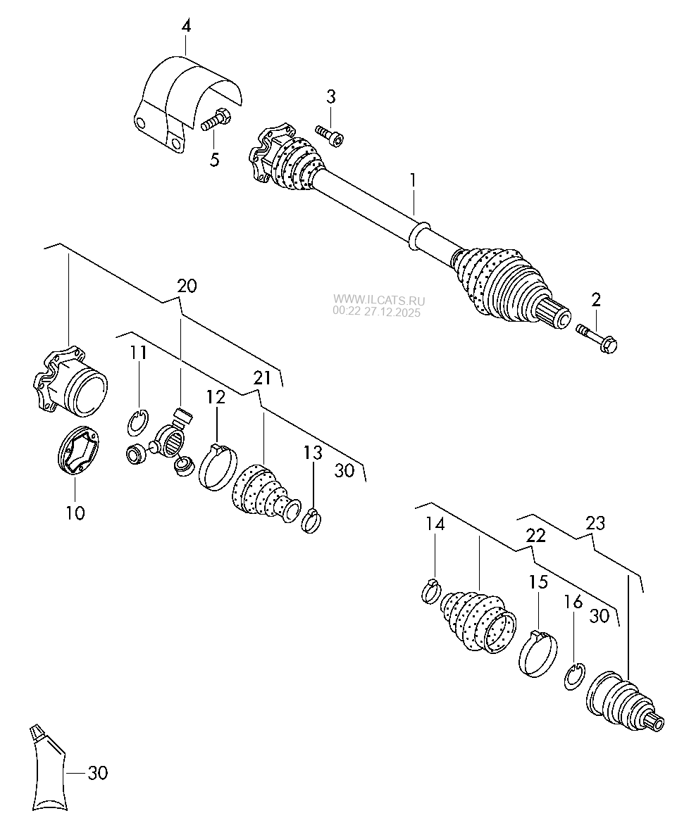 Приводной вал. для 6-ступ. КП DSG VW SHARAN/SYNCRO/4MOTION